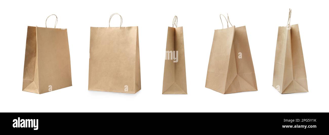 Set with paper bags on white background. Banner design Stock Photo - Alamy