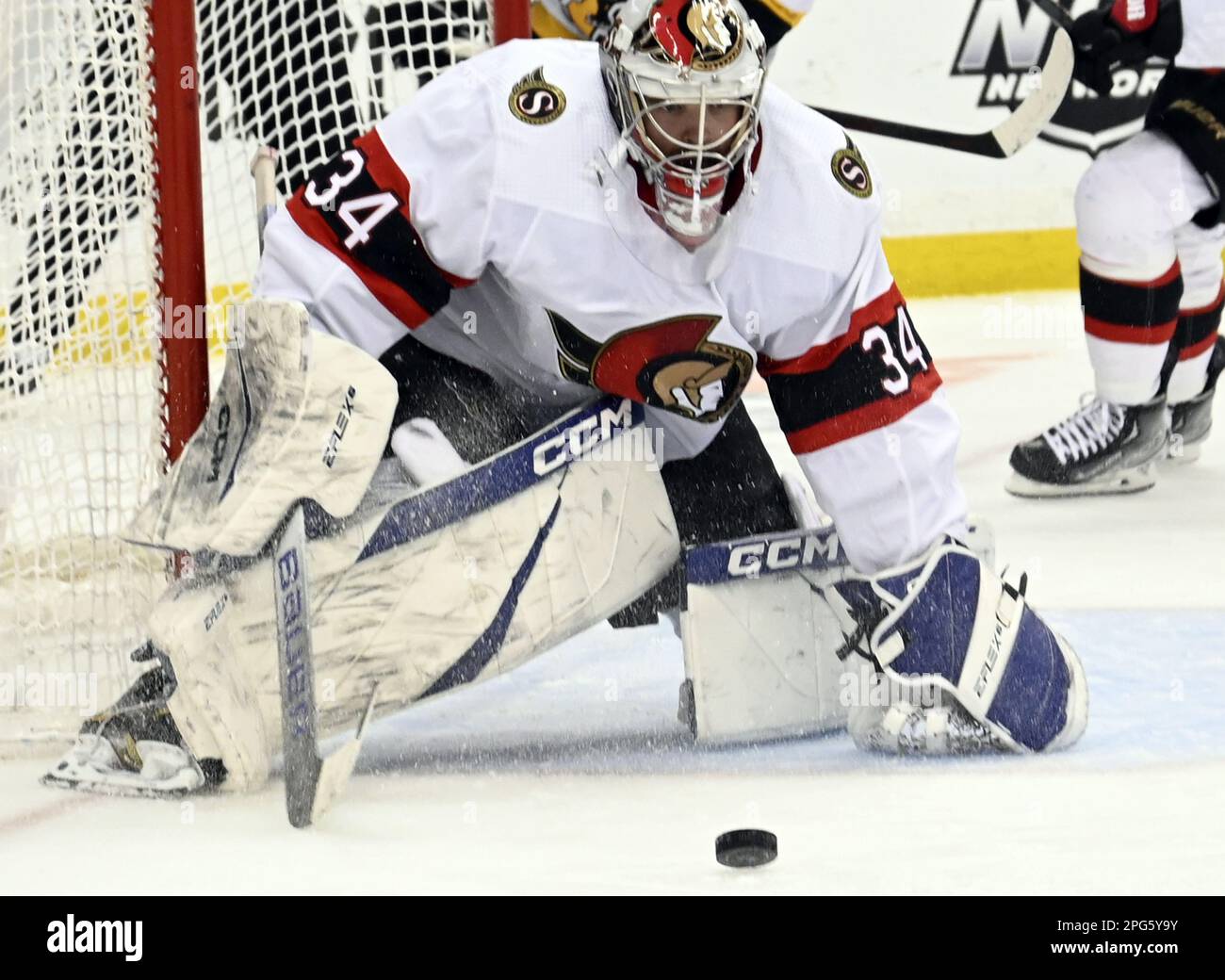 Pittsburgh, United States. 20th Mar, 2023. Ottawa Senators goaltender ...
