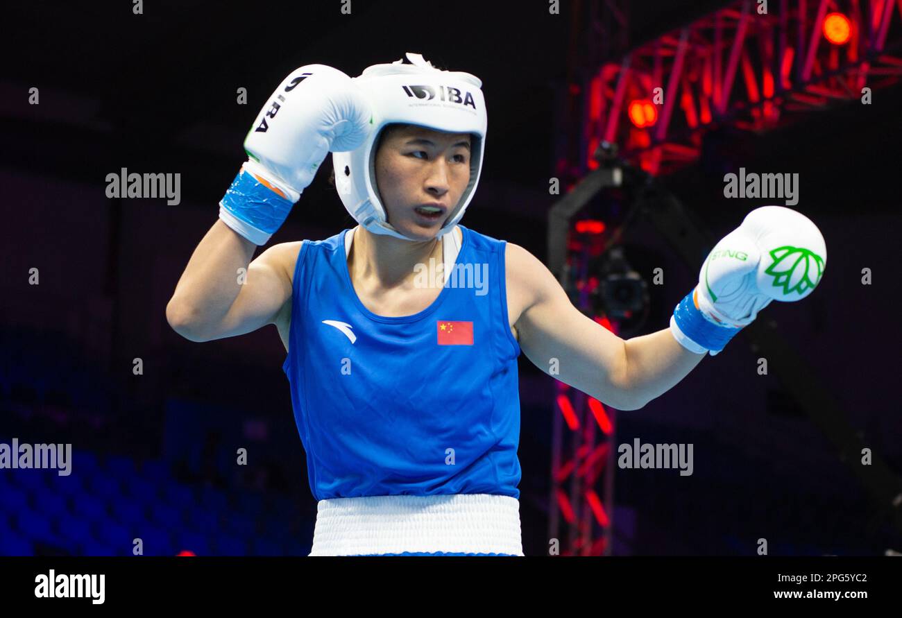 New Delhi, India. 20th Mar, 2023. Li Qian competes during the elite ...