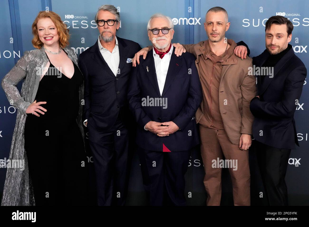 Sarah Snook, from left, Alan Ruck, Brian Cox, Jeremy Strong and Kieran ...