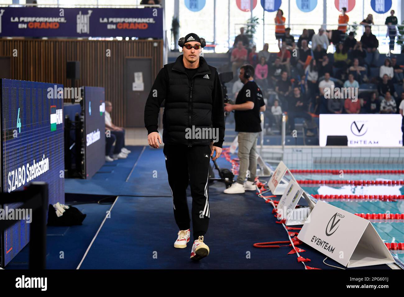 Maxime Grousset during a new swimming competition, the Giant Open on ...