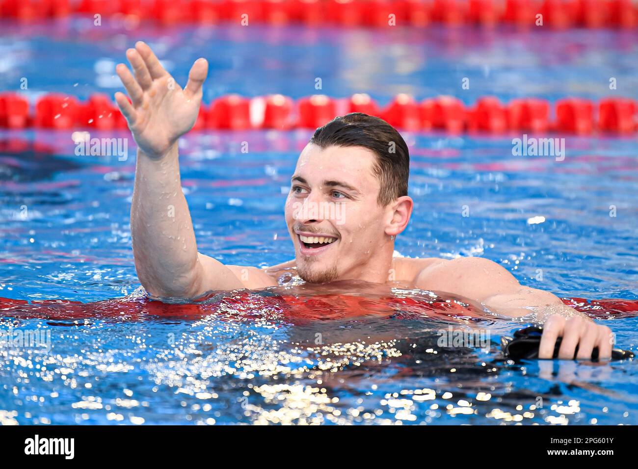 Maxime Grousset during a new swimming competition, the Giant Open on ...