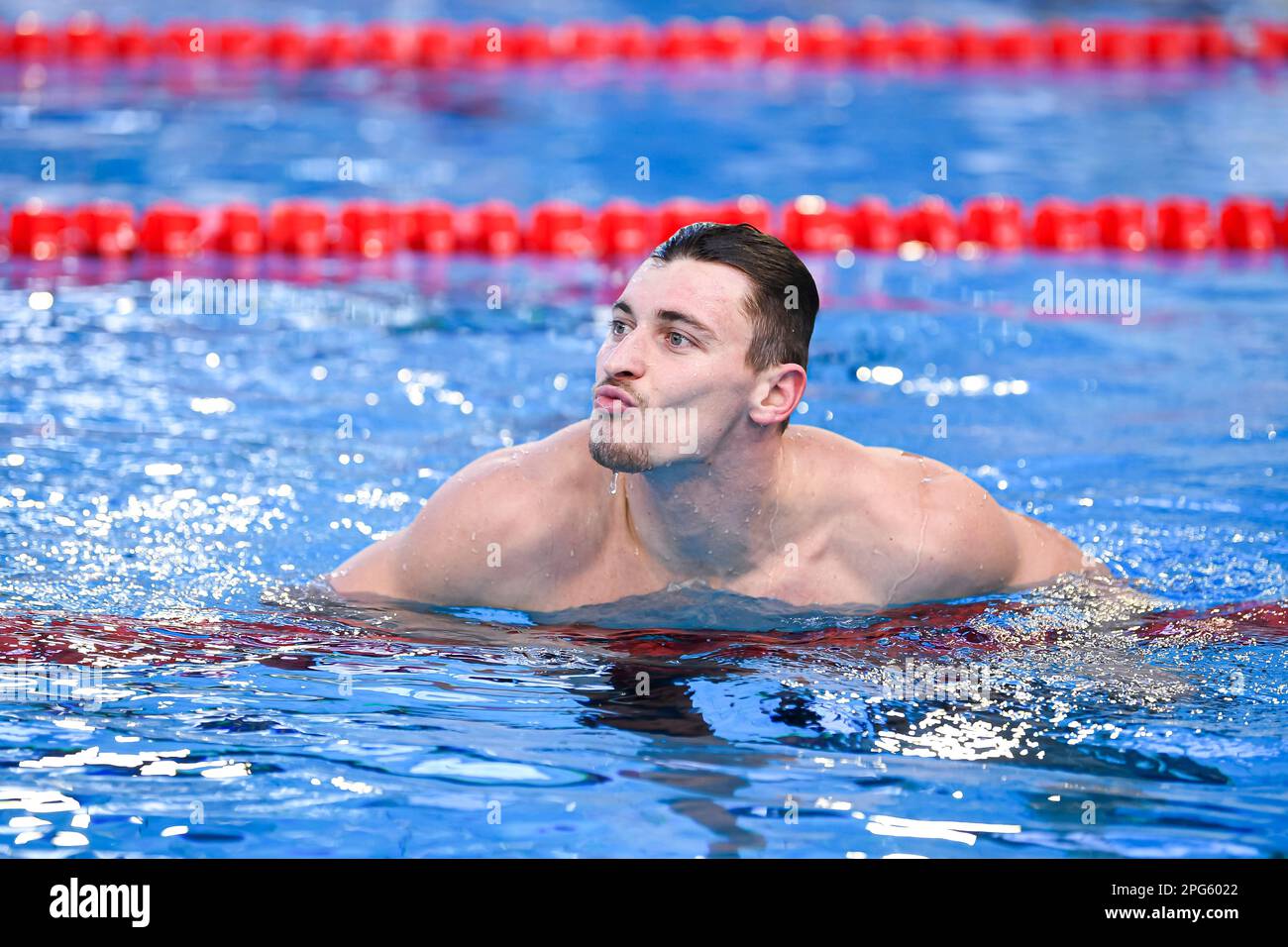 Maxime Grousset during a new swimming competition, the Giant Open on ...