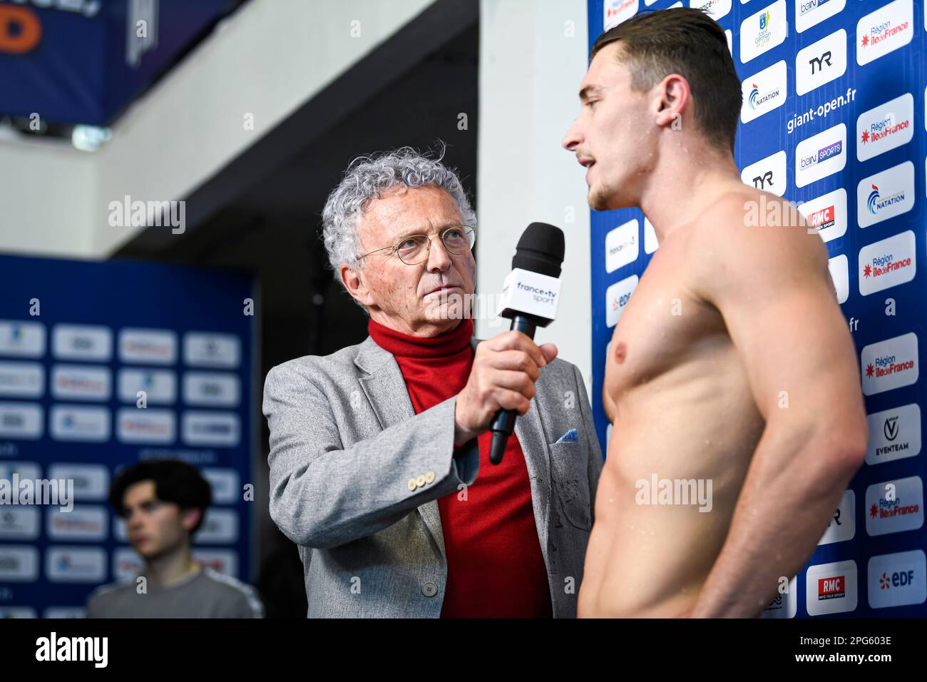 French journalist Nelson Monfort in interview for France Televisions ...