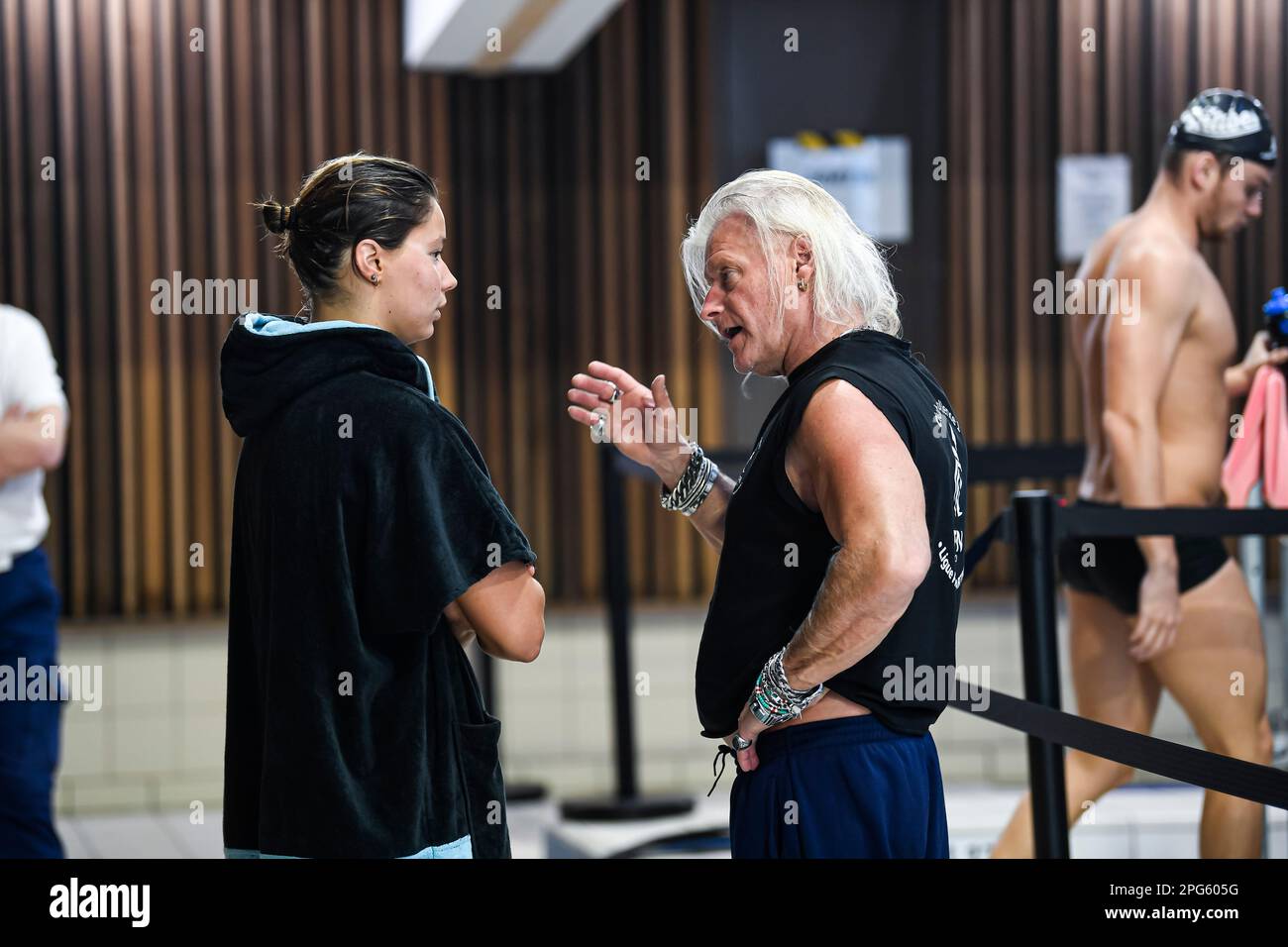 Philippe Lucas French coach during a new swimming competition, the ...