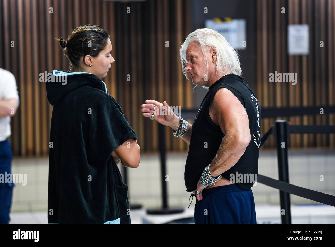 Philippe Lucas French coach during a new swimming competition, the ...