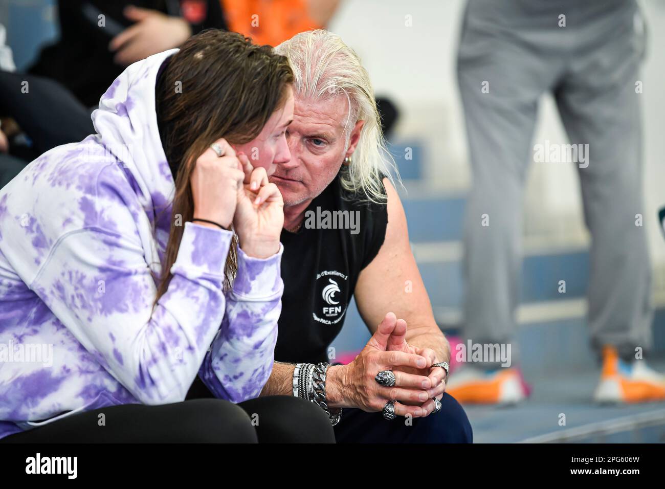 Philippe Lucas French coach during a new swimming competition, the ...