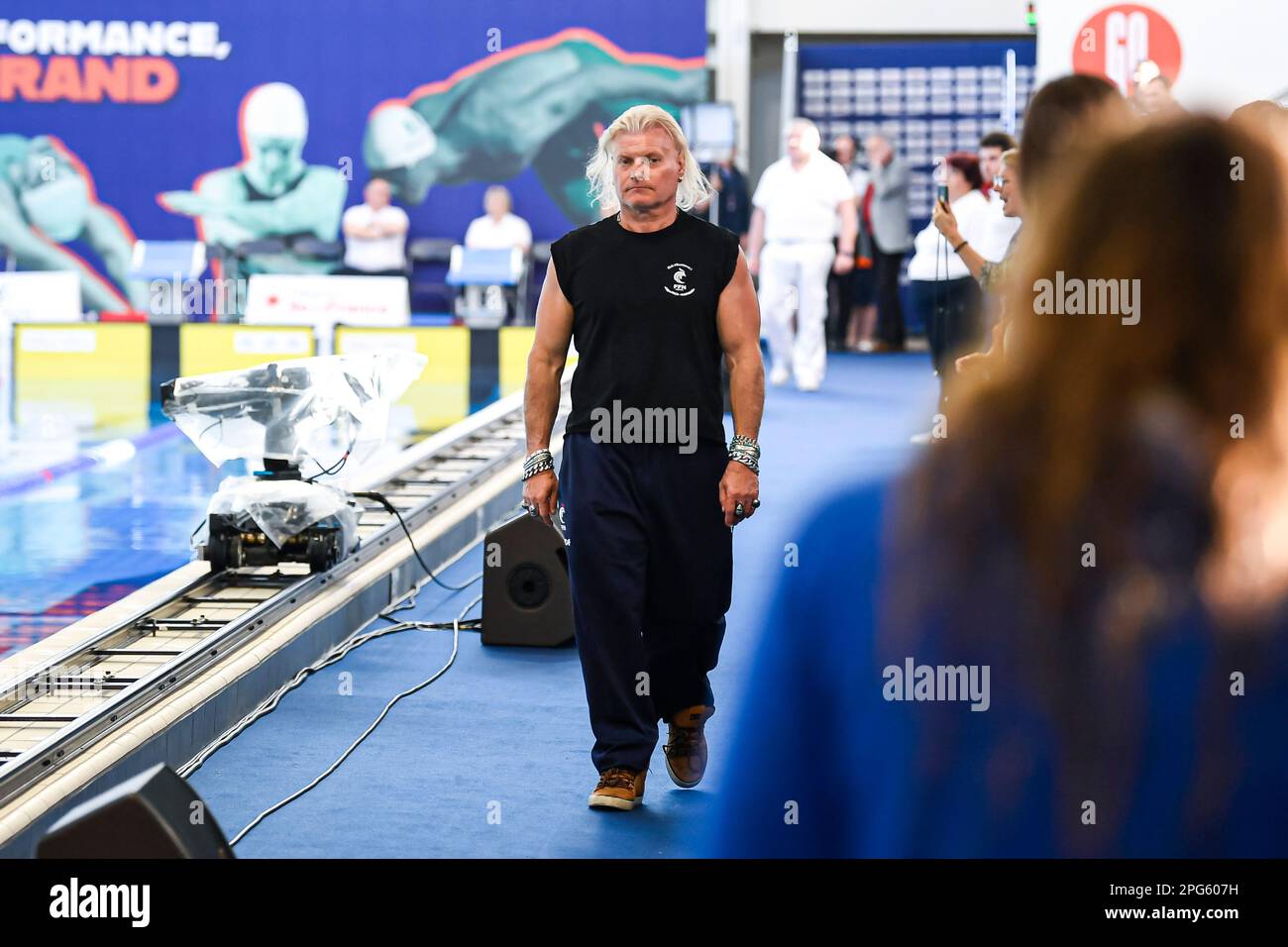 Philippe Lucas French coach during a new swimming competition, the ...