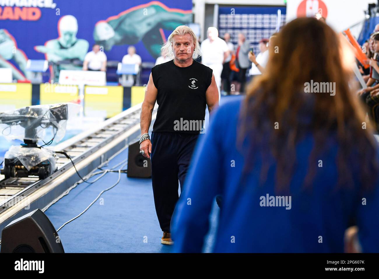 Philippe Lucas French coach during a new swimming competition, the ...