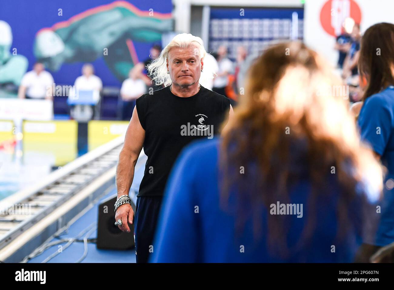 Philippe Lucas French coach during a new swimming competition, the ...