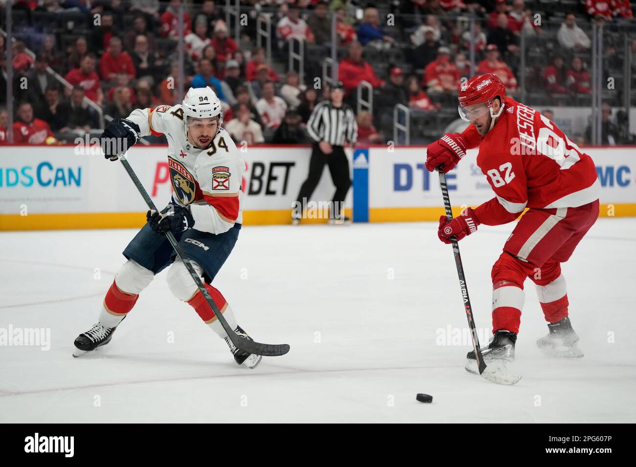 Florida Panthers left wing Ryan Lomberg (94) and Detroit Red Wings ...