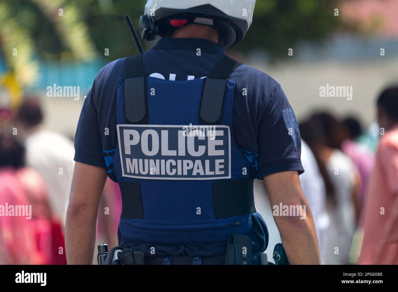 Saint Denis, Reunion - August 25 2015: Police officer in bulletproof ...