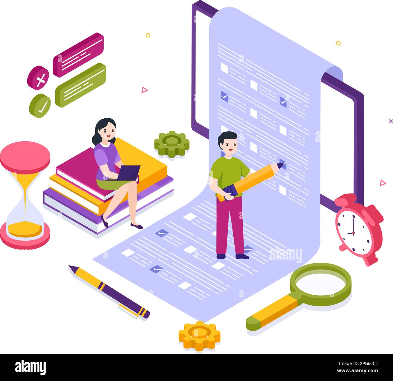 Examination Paper Illustration with Online Exam, Form, Papers Answers ...