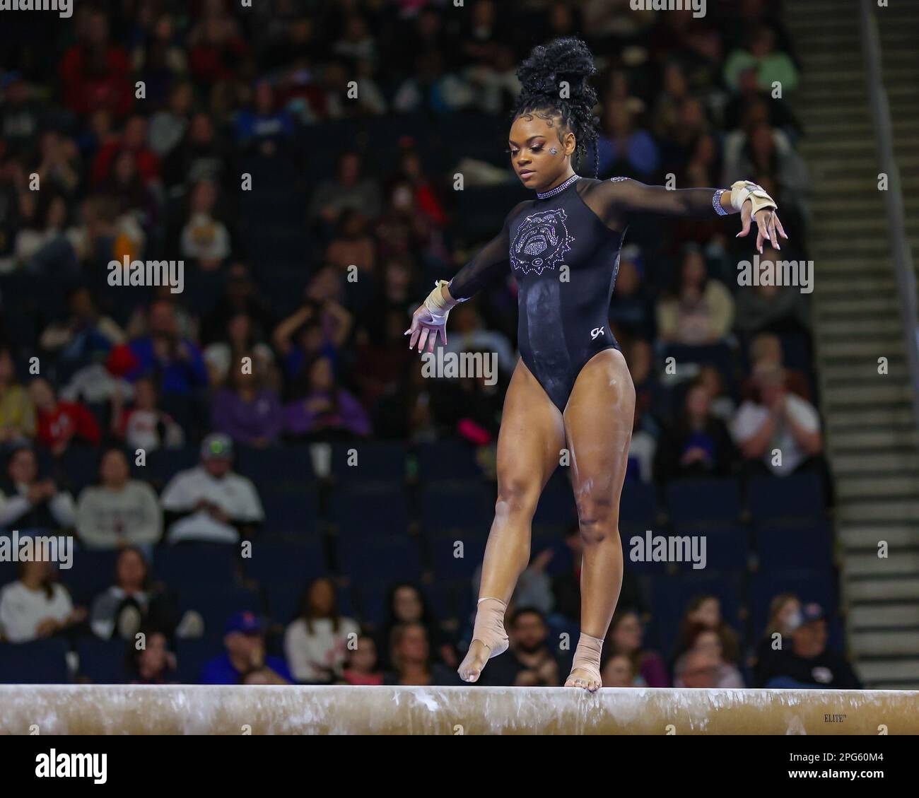 March 18, 2023: Georgia's Soraya Howthorne competes on the balance beam ...