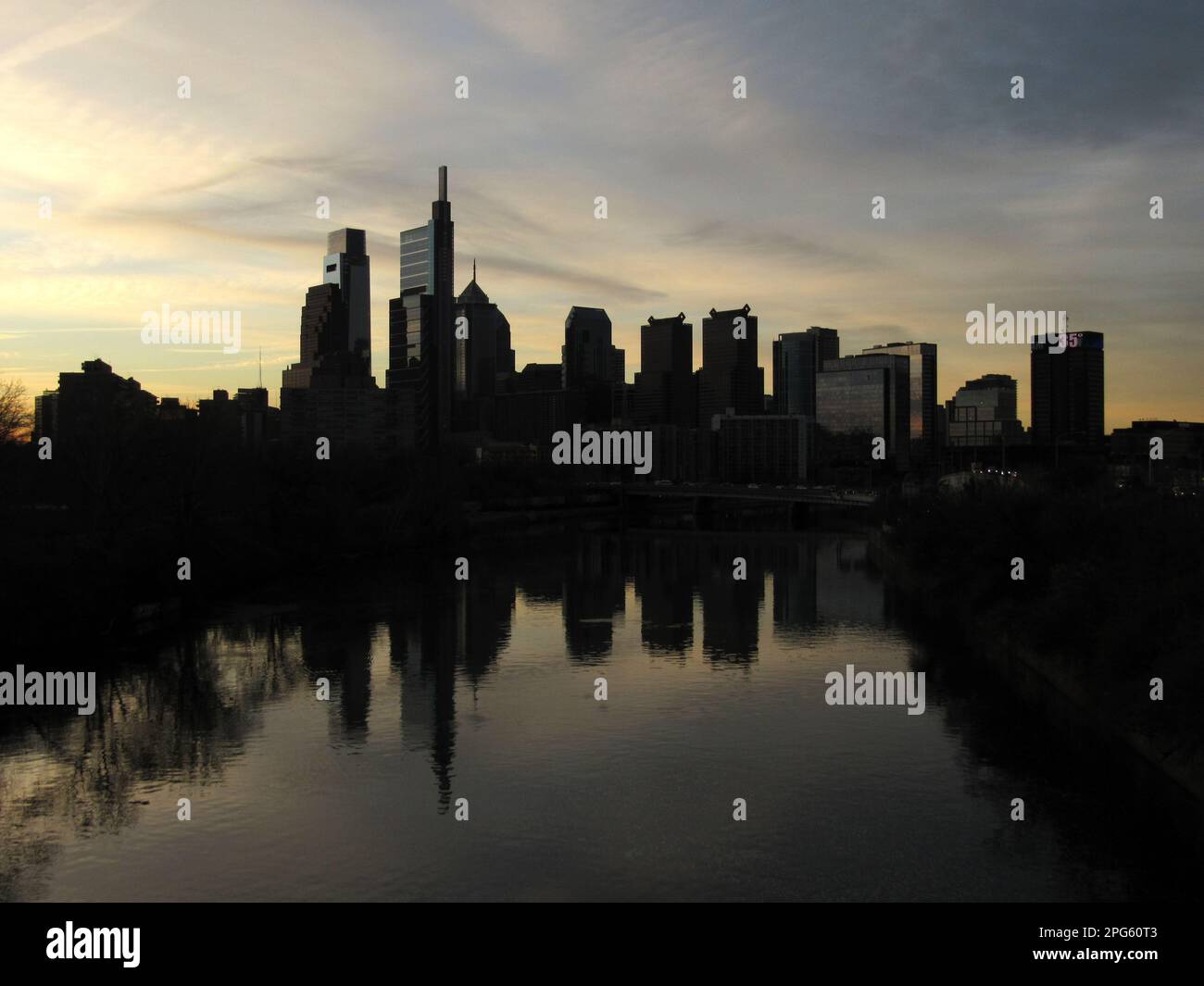 The Philadelphia skyline at sunrise, as seen from the Spring Garden ...