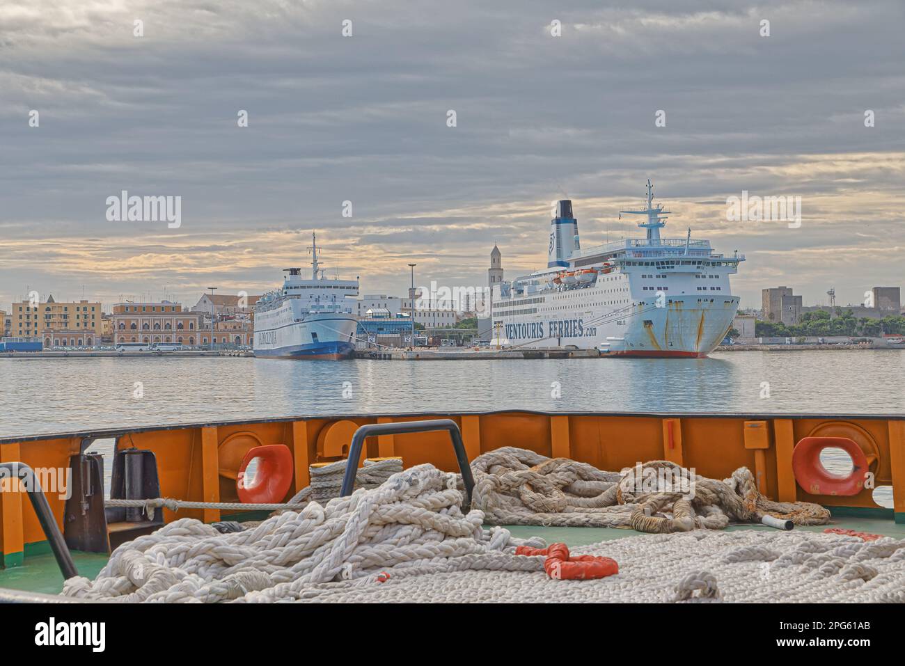 Anchored ferries in the port of Bari Italy Stock Photo - Alamy