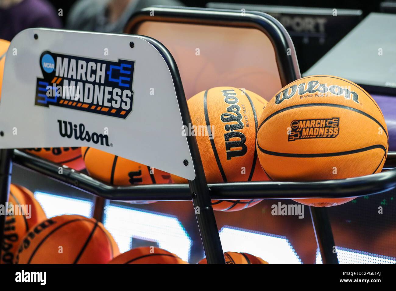 Baton Rouge, LA, USA. 19th Mar, 2023. The Wilson game ball sits on the ...