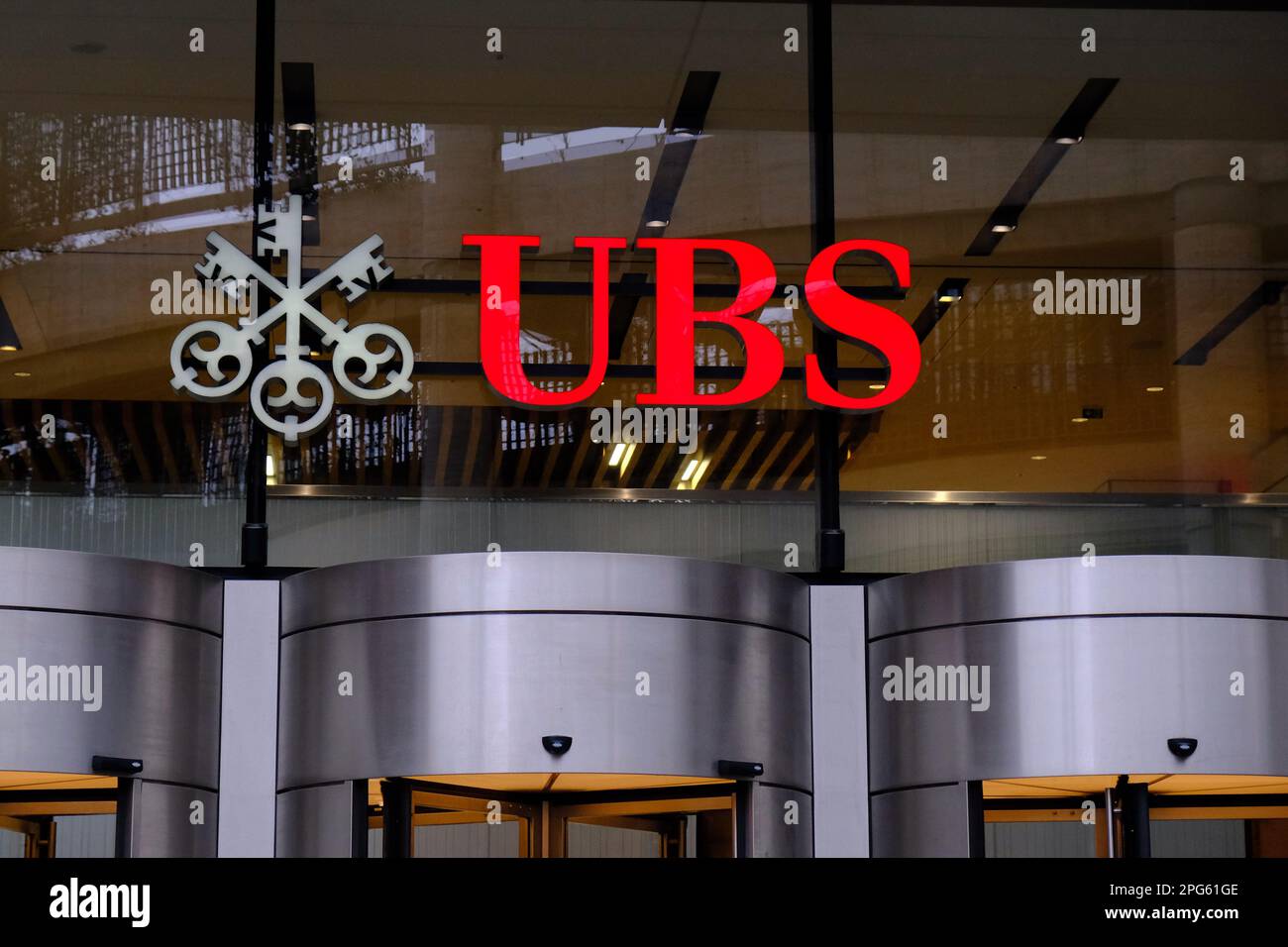 London, UK. 20th March, 2023. The external view of the UBS headquarters ...