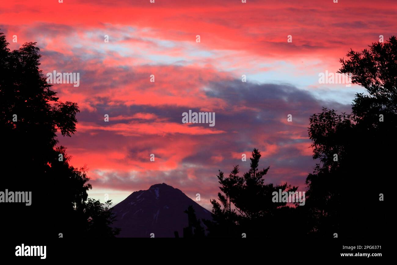 Sunset behind Taranaki, New Zealand Stock Photo - Alamy