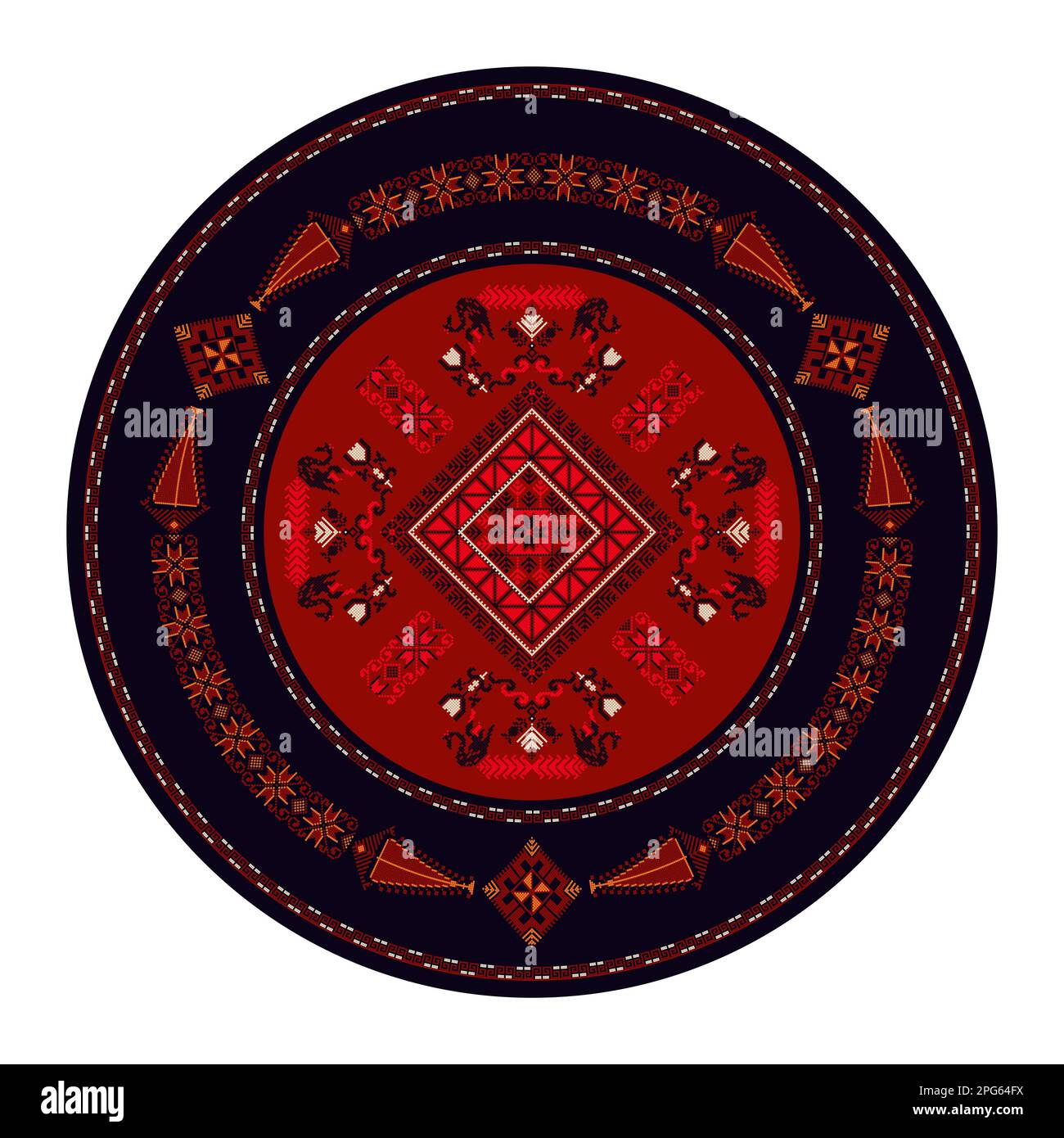 Decorative round Palestinian Tatreez design element over white ...