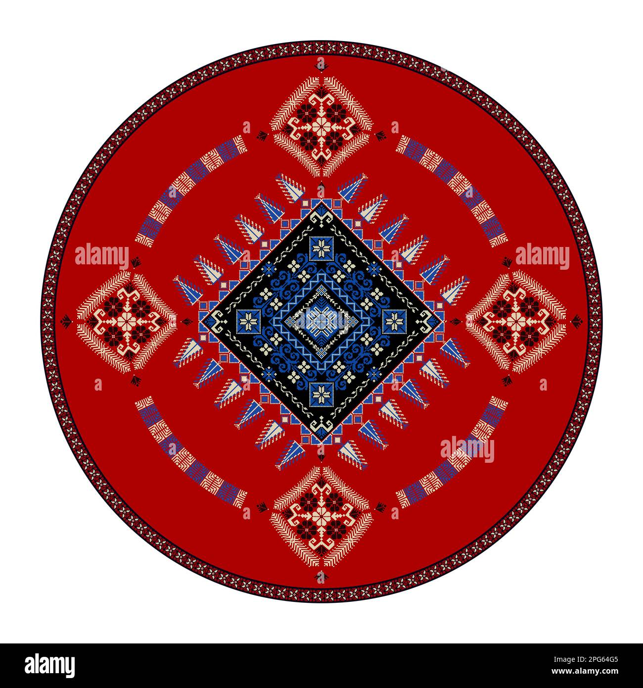 Decorative round Palestinian Tatreez design element over white ...