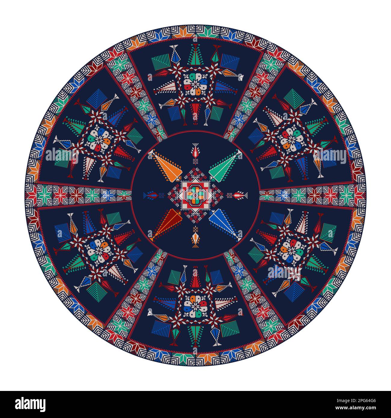 Decorative round Palestinian Tatreez design element over white ...