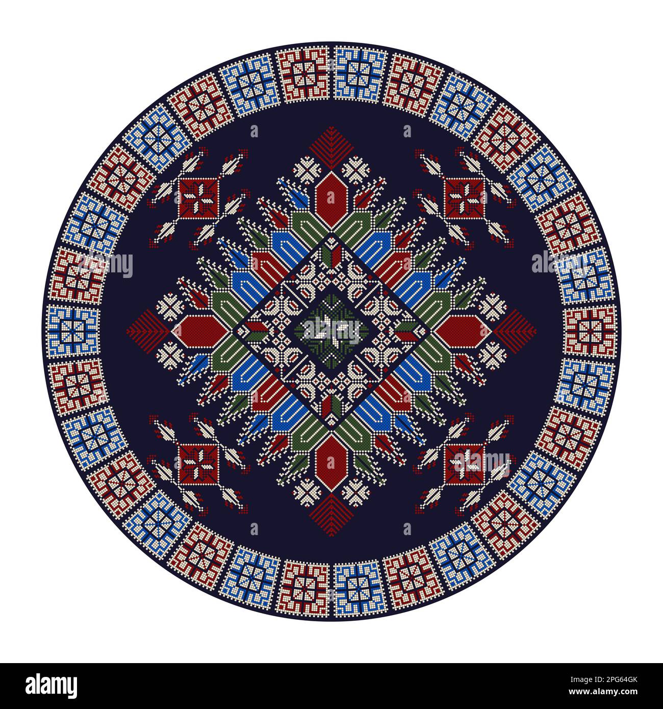 Decorative round Palestinian Tatreez design element over white ...