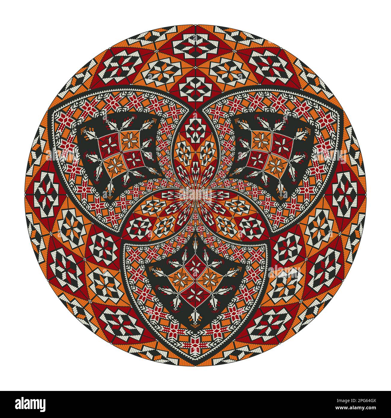 Decorative round Palestinian Tatreez design element over white ...