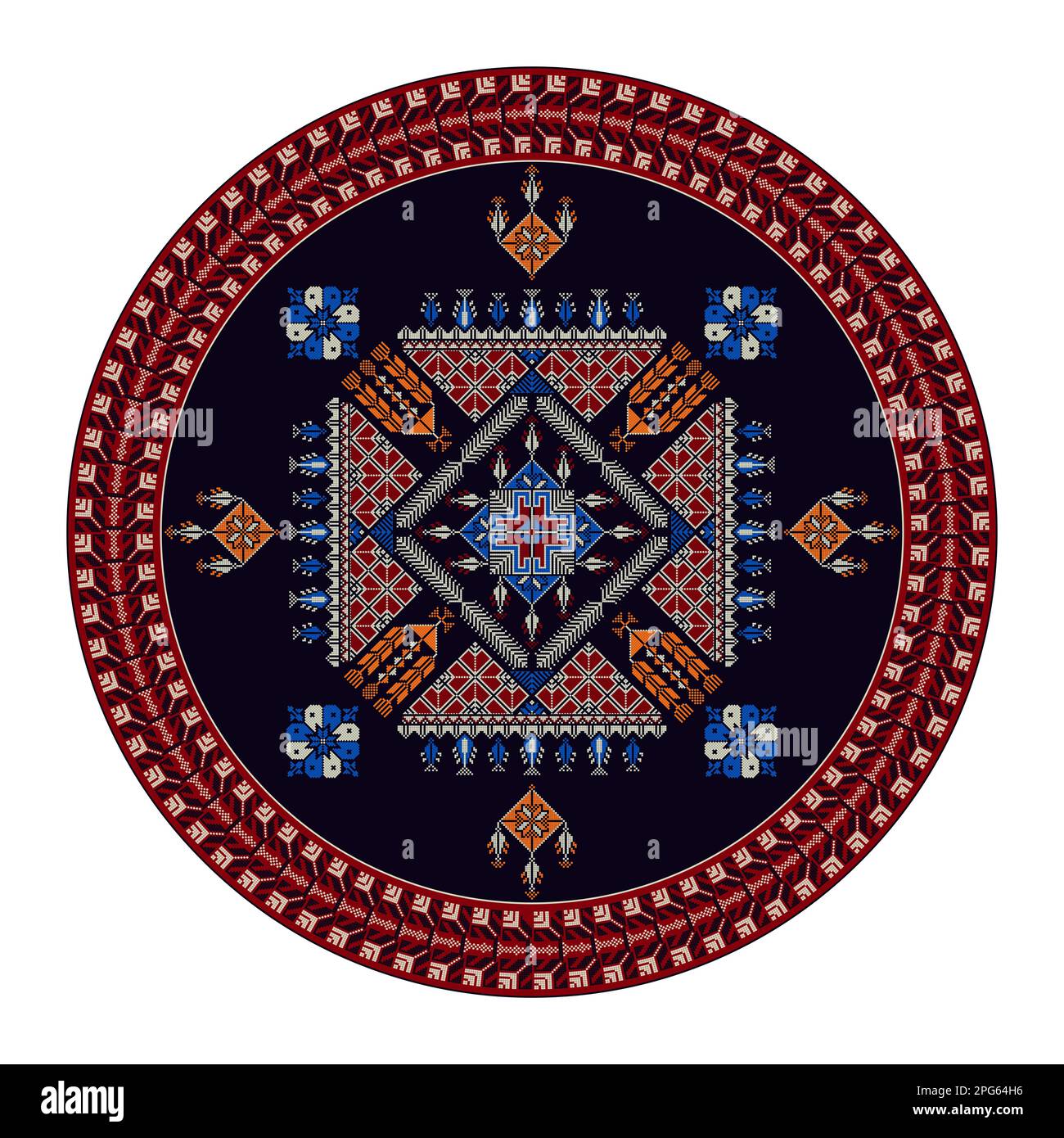 Decorative round Palestinian Tatreez design element over white ...