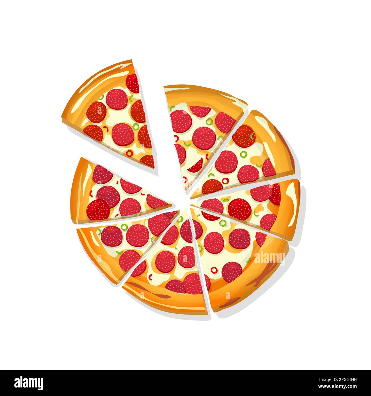 Sliced Pizza Pepperoni cartoon over white background, vector ...