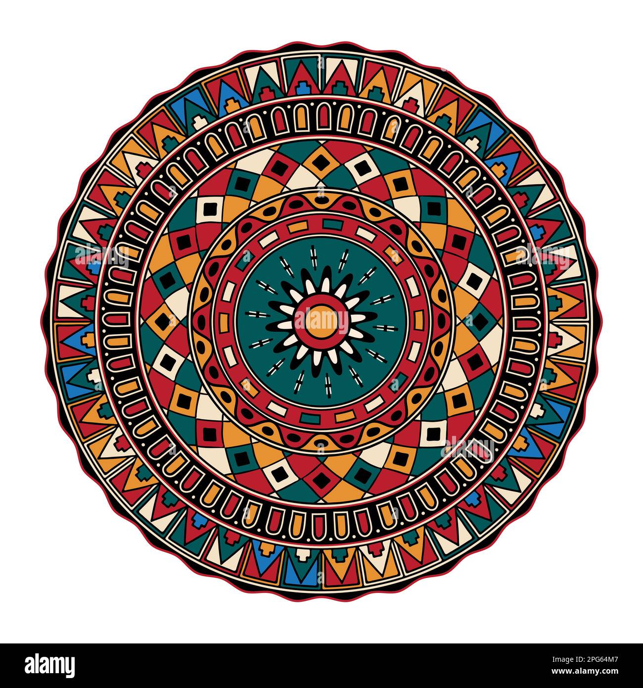 Decorative round tribal design element over white background, vector ...