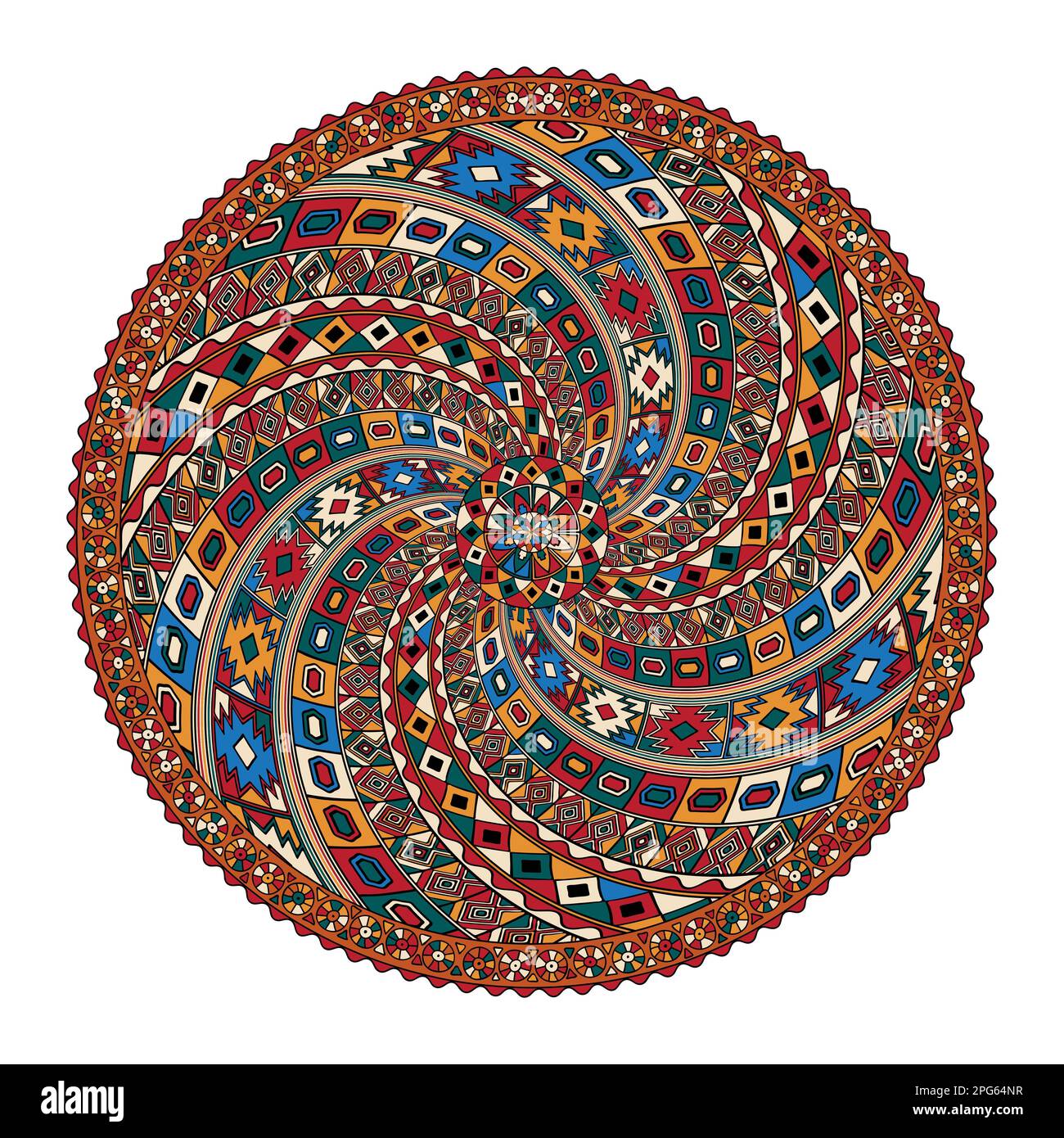 Decorative round tribal design element over white background, vector ...