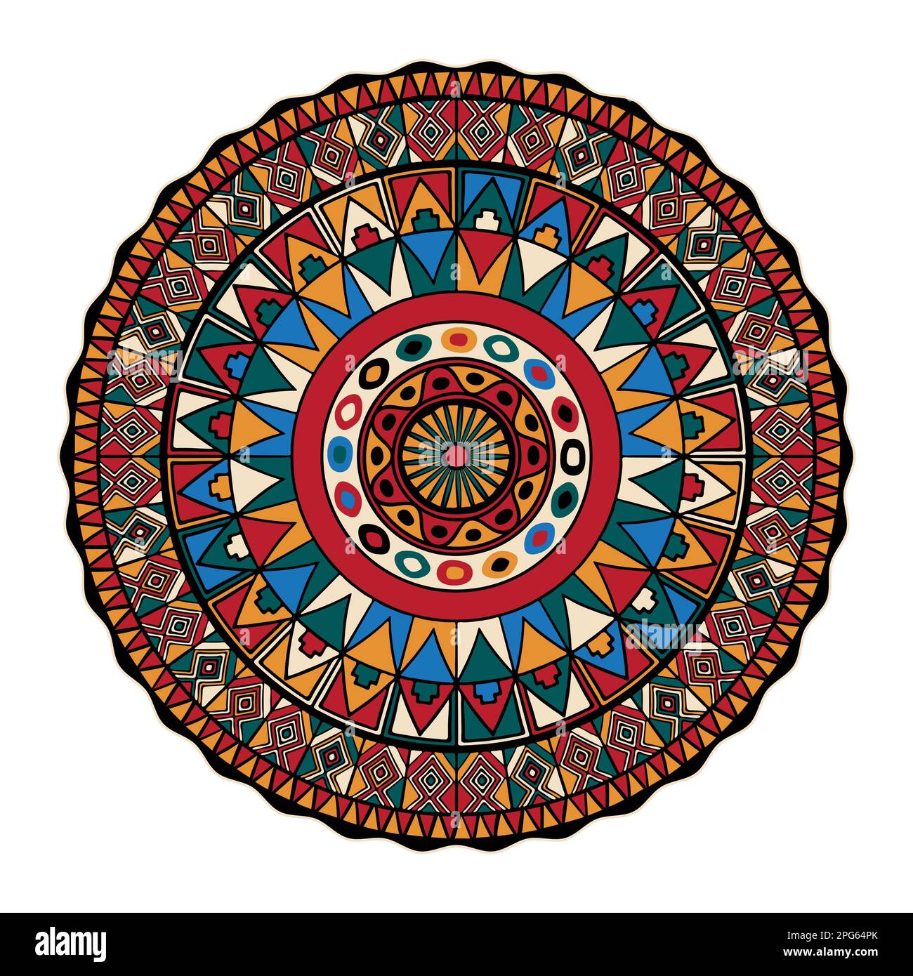 Decorative round tribal design element over white background, vector ...