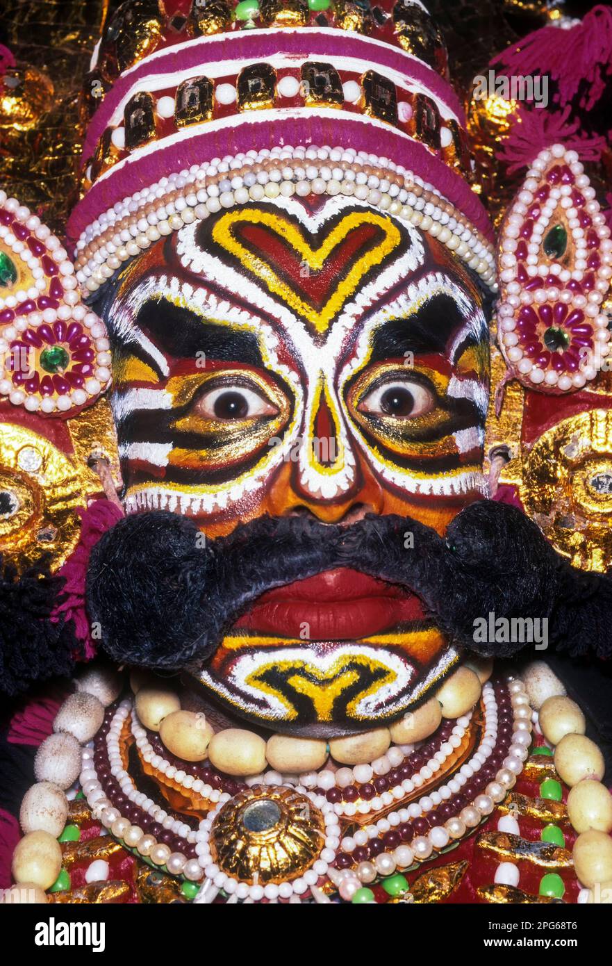 Mask, Yakshagana performance, dance theater, Karnataka, India Stock ...