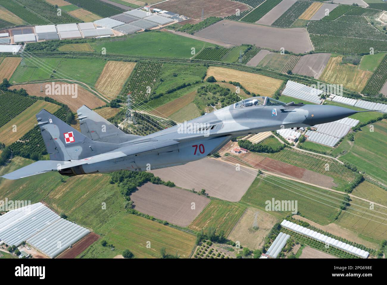 Polish Air Force Mig-29 Fighter Jet flying Above Turkey Countryside ...