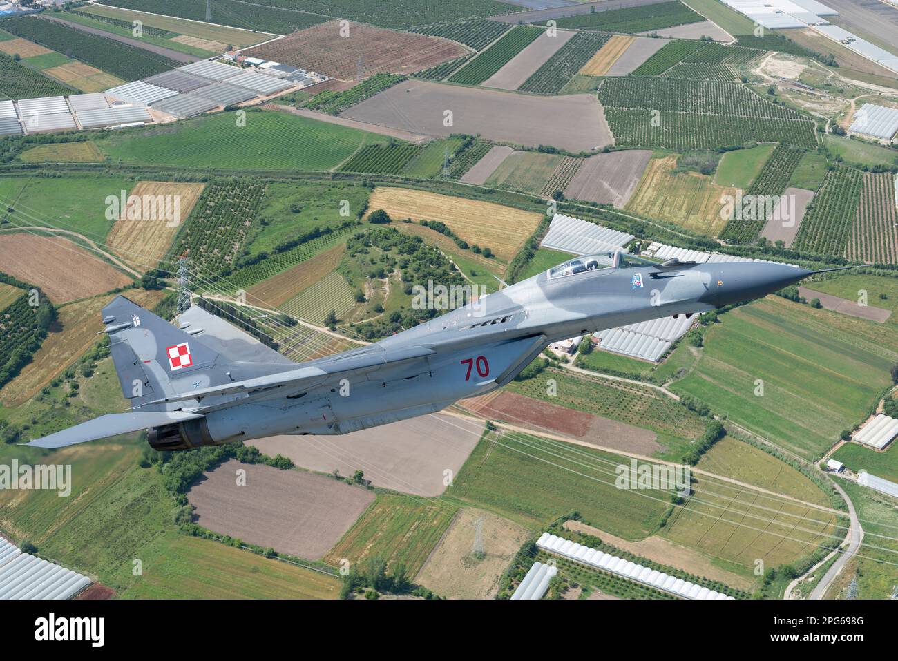 Polish Air Force Mig-29 Fighter Jet flying Above Turkey Countryside ...