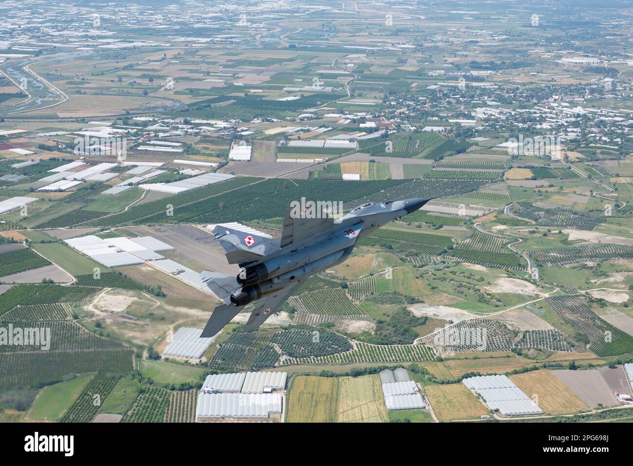 Polish Air Force Mig-29 Fighter Jet flying Above Turkey Countryside ...