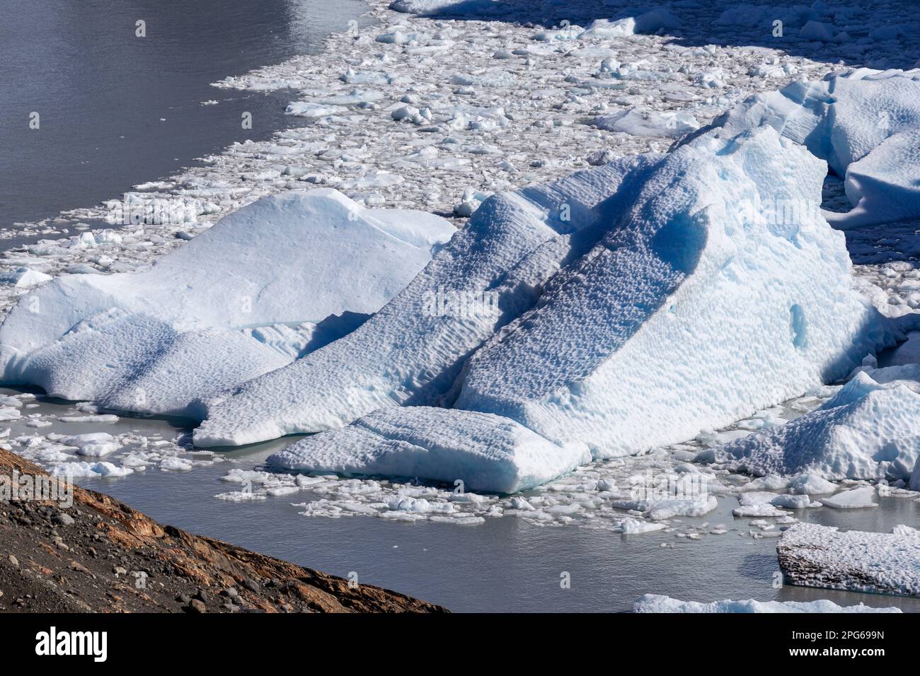 Giant Block Cracked Ice Floating in Lake. World famous Perito Moreno ...