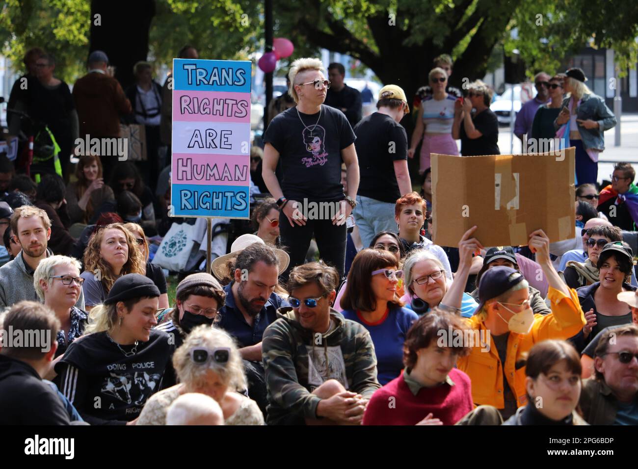 Transgender rights demonstrators are seen during a protest against an ...