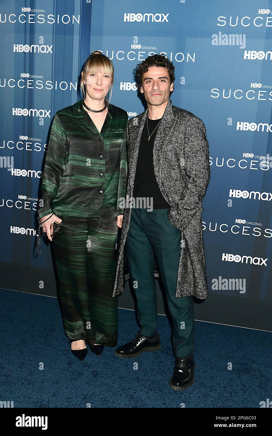 Elvira Lind and Oscar Isaac attend HBO's "Succession" red carpet ...