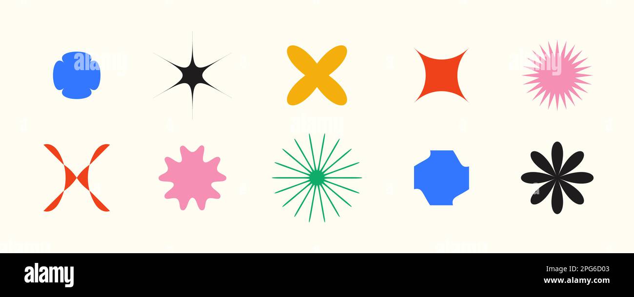 Primitive geometric shapes collection. Abstract stars and flowers forms ...