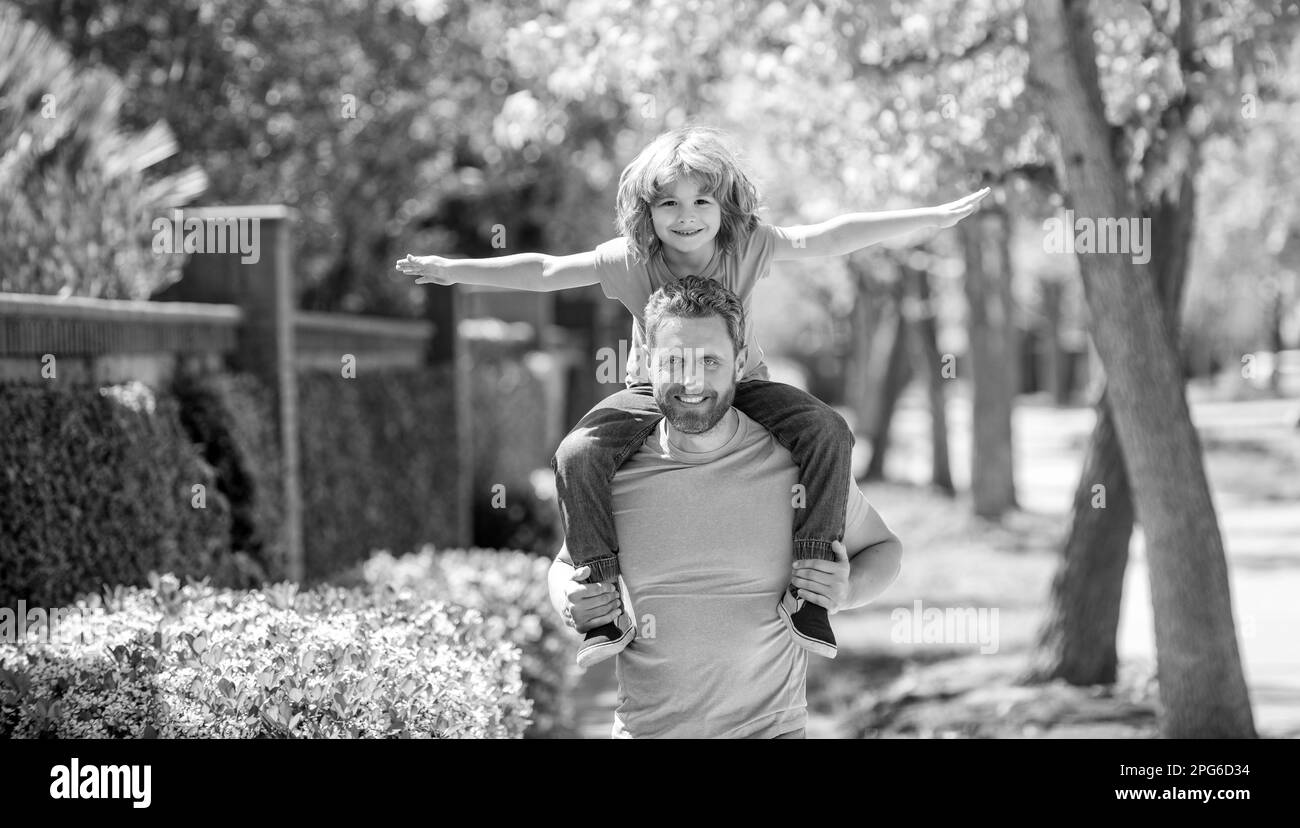 happy father with child spend free time together in park, family ...