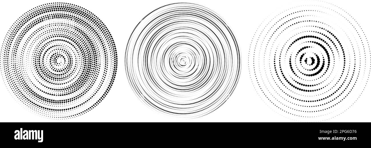 Halftone concentric circles set. Dotted rings collection. Epicentre ...