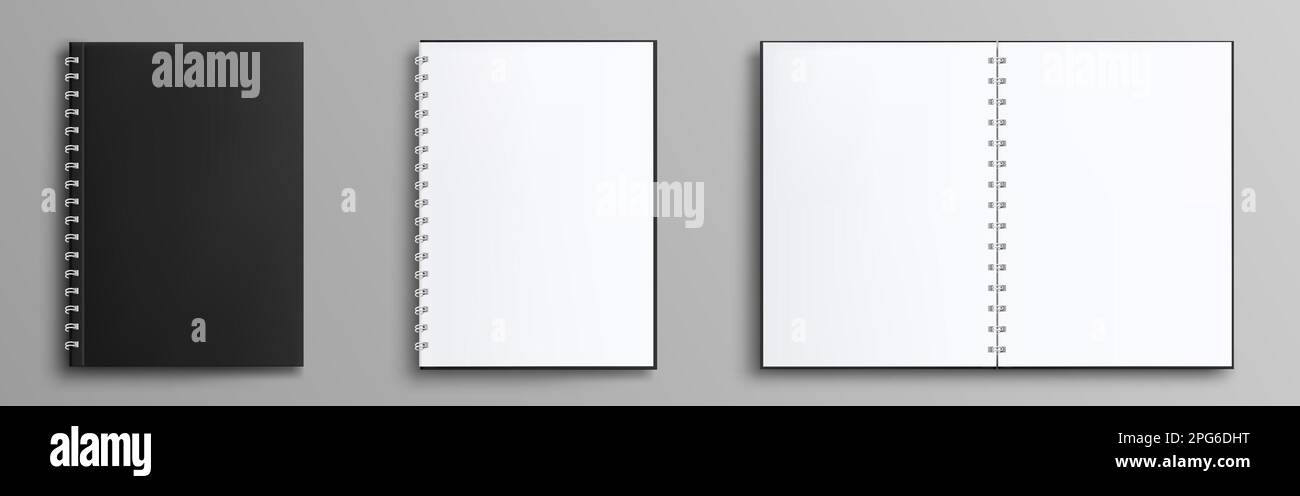 Spiral binder notebook vector mockup template with white paper ...