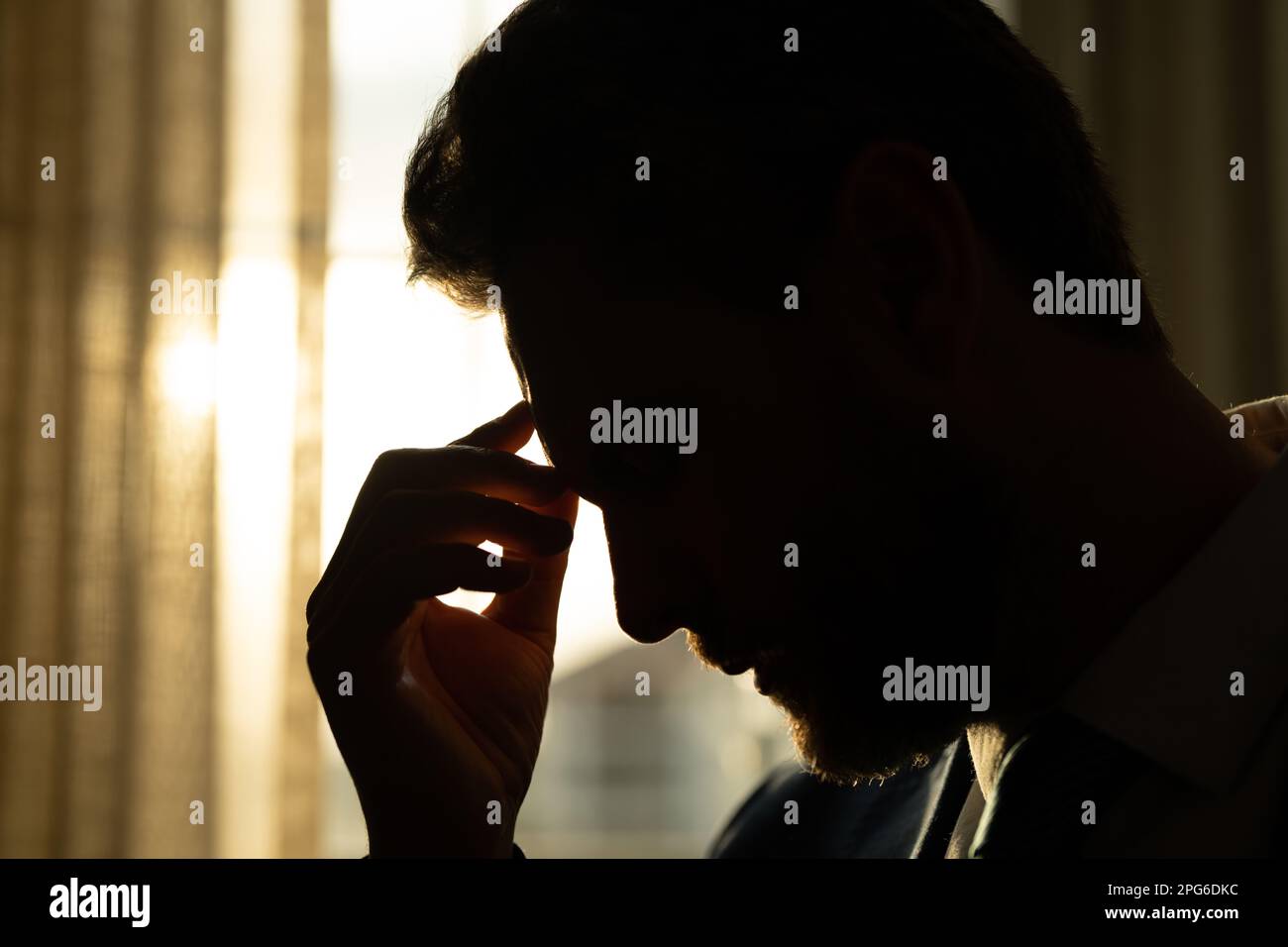 Tired, headache and eye strain from laptop. Businessman with stress ...