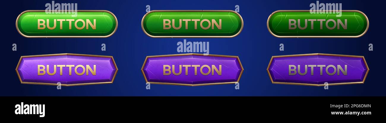 Medieval ui game button with gold frame sprite for animation. Fantasy ...