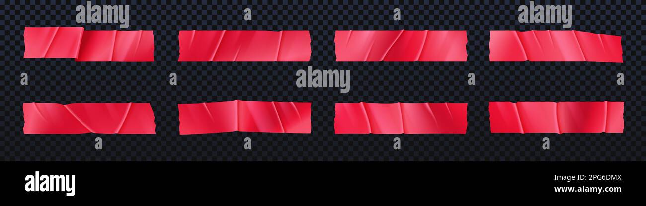 Red adhesive tape pieces isolated on transparent background. Sticky ...