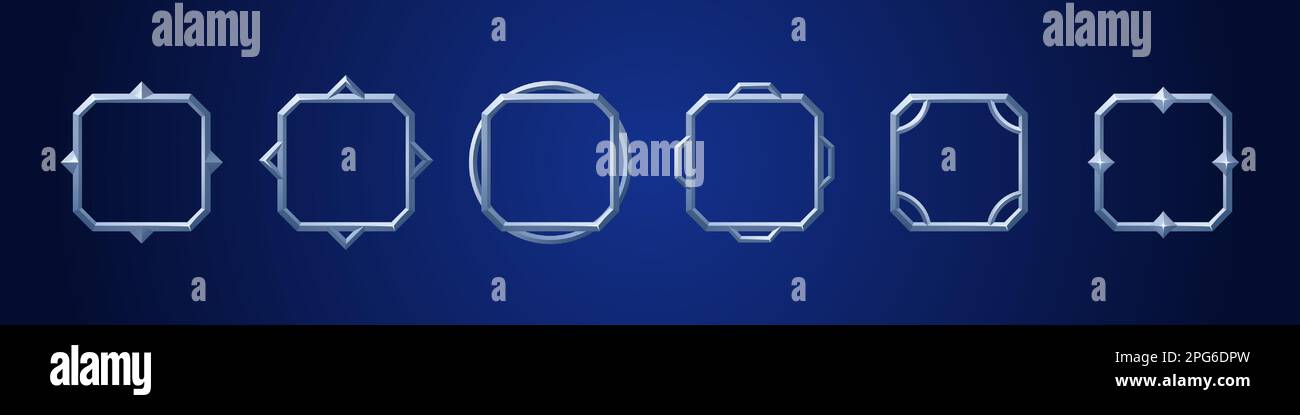 Fantasy game avatar frames. UI square elements with silver border in ...