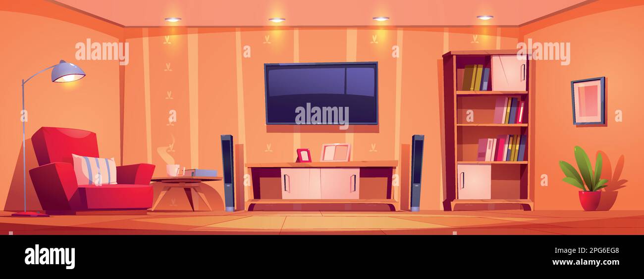 House or flat interior with furniture and tv. Living room with ...