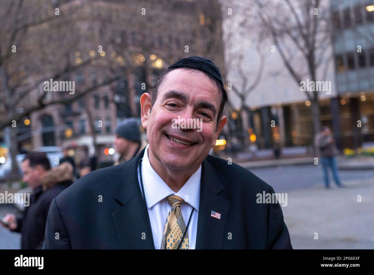NEW YORK, NEW YORK - MARCH 20: Heshy Tischler attends a rally, outside ...
